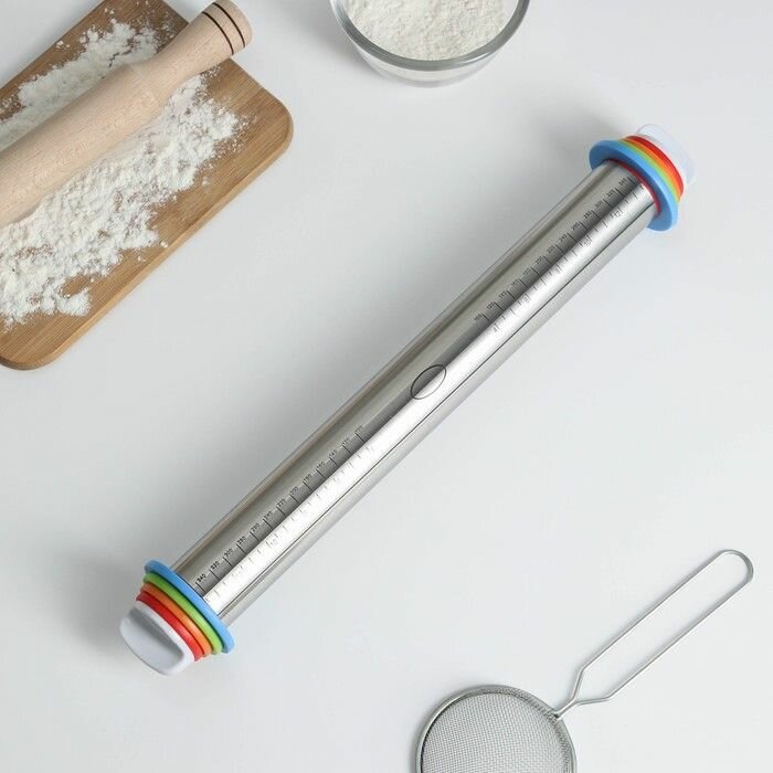 Скалка КНР с ограничителями кондитерская, 43х5,5 см, рабочая часть 35 см