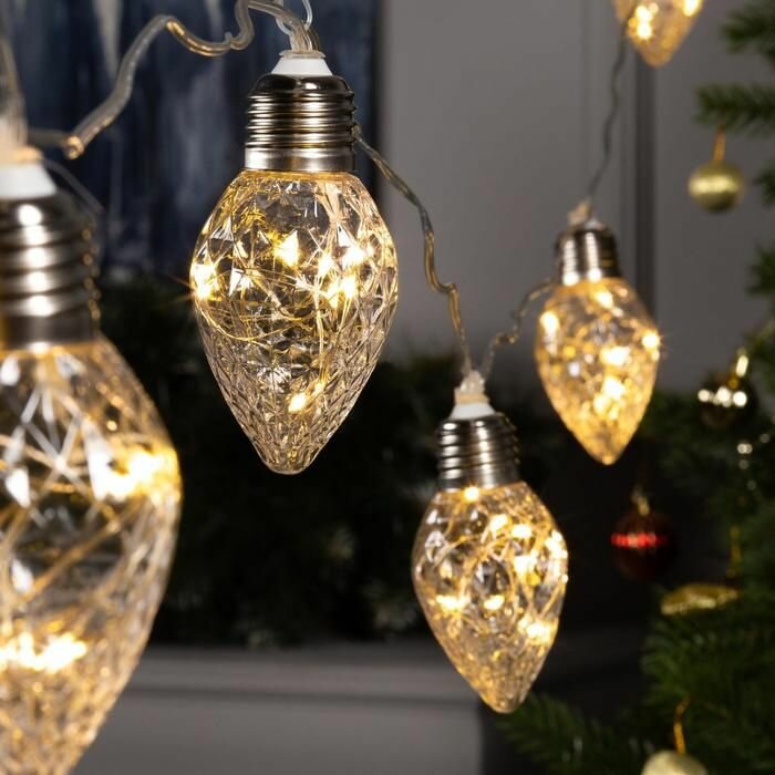 Гирлянда новогодняя Luazon Lighting "Нить", Лампочки-шишки, 3 м, IP20, прозрачная, 80 LED, свечение теплое белое, 8 режимов, 220 В
