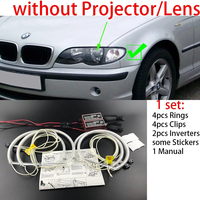 Высококачественный набор глаз ангела CCFL, белое кольцо для BMW 3 серии E46 E46 2001-05 Halogen