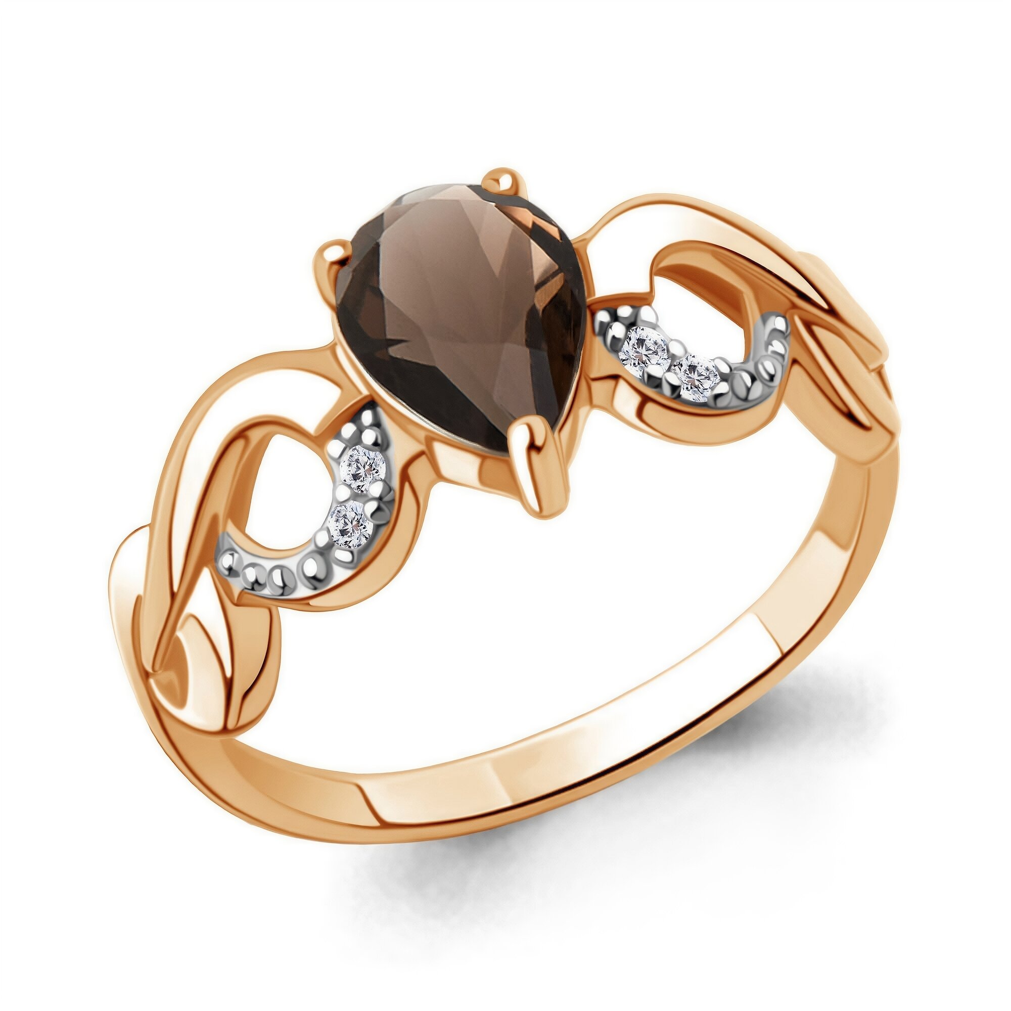 Кольцо, серебро, 925 проба, золочение, фианит, кварц