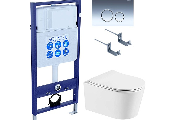Комплект AQUATEK SET оберон T KDI18 (рама Standard INS-0000012 с клавишей KDI-0000018 и крепежом KKI-0000002+унитаз оберон AQ1365T-00 с тонким сиденьем)