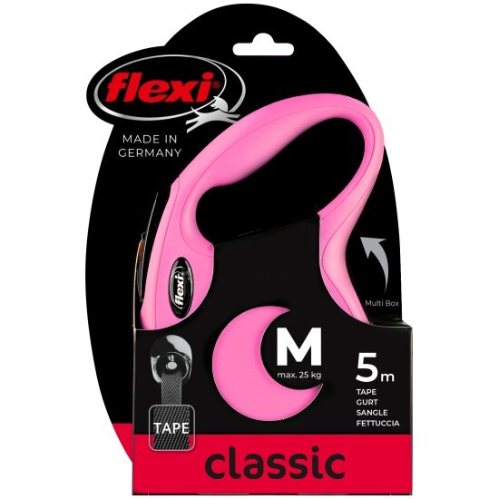 Поводок-рулетка Flexi New CLASSIC М, 5 м, 25 кг, розовый