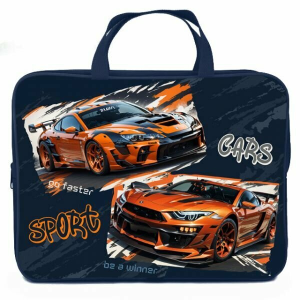 Папка для тетрадей А4. Текстиль. На молнии, с ручками. Оникс 4-20 "спорткары"