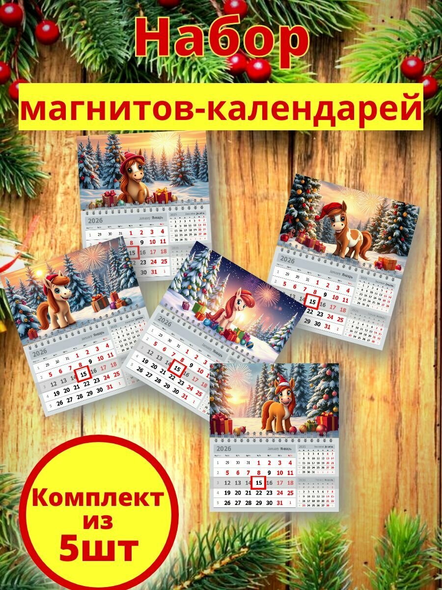 Квартальный календарь "Веселая Лошадка", 5 штук, бумага, винил, 20x23x10 см
