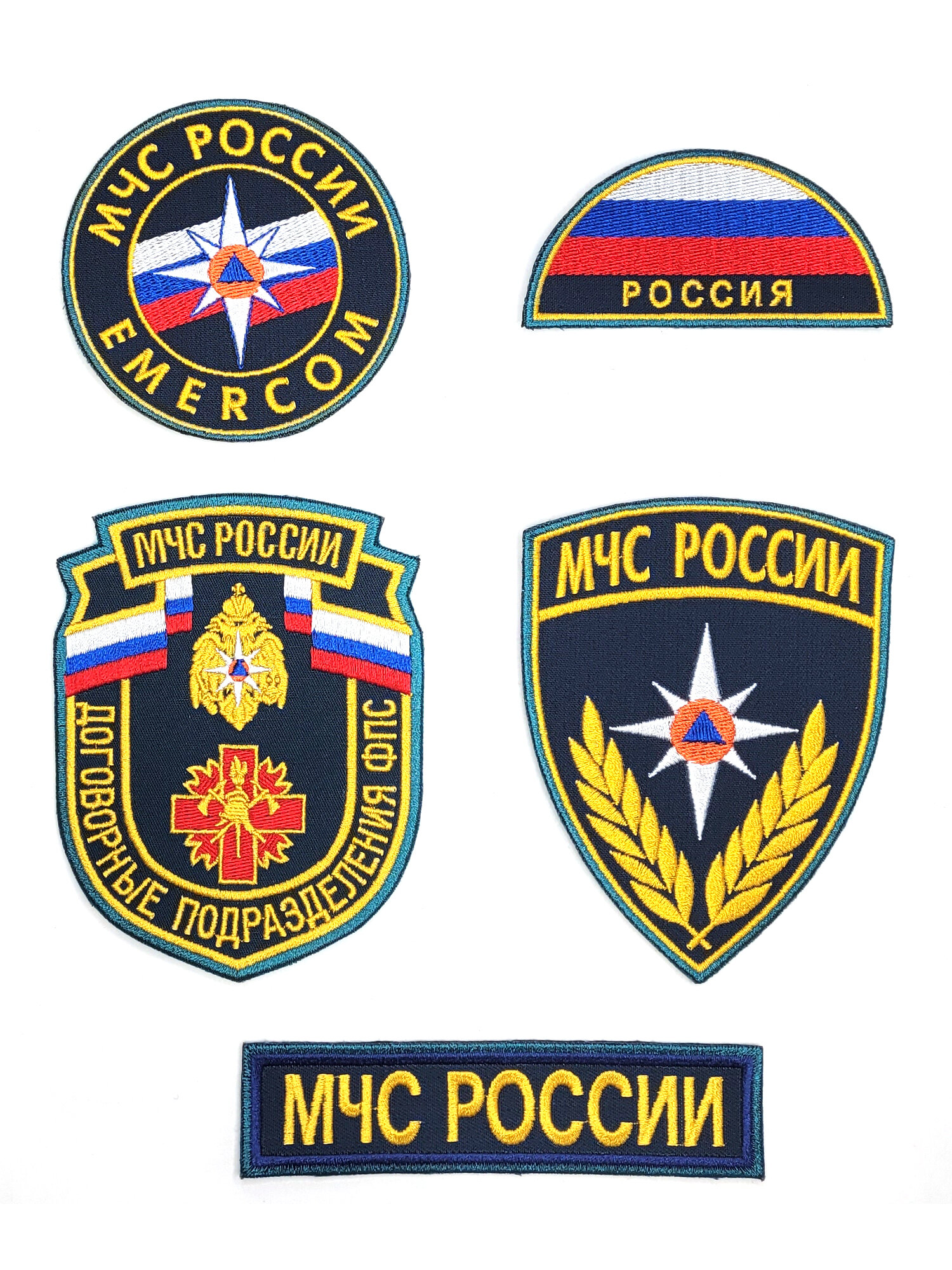 Шевроны и нашивка МЧС России договорные подразделения ФПС нового образца вышитые, комплект из 5 штук