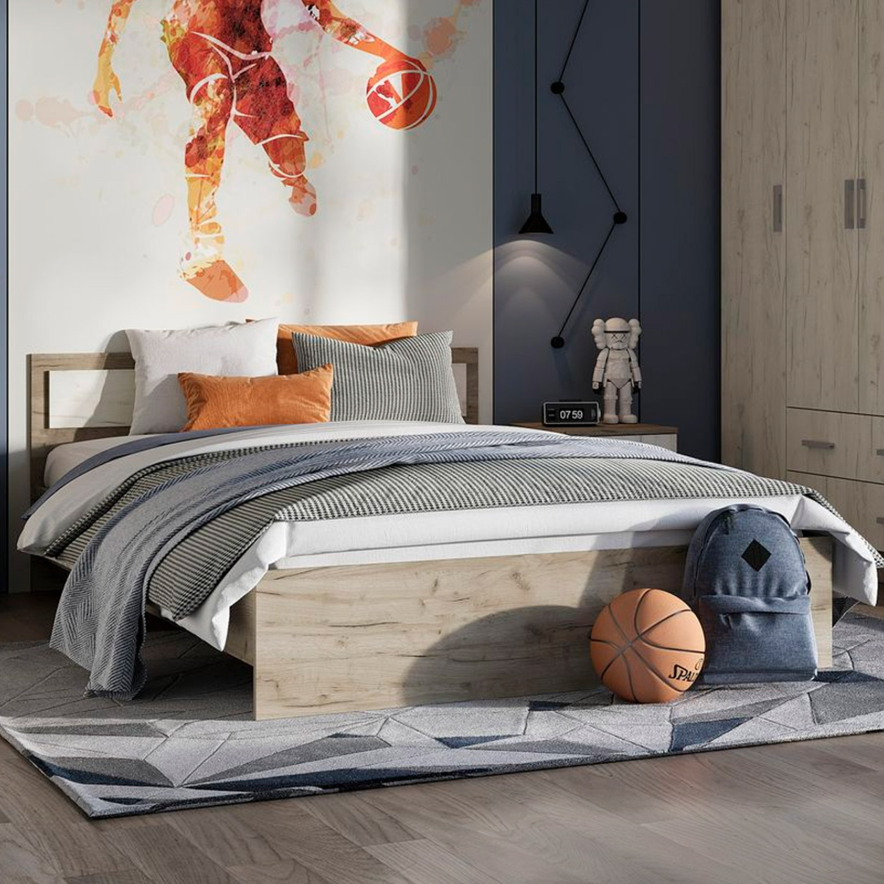 Кровать гармония КР 601 (1,652х0,7х2,032), дуб крафт белый/дуб крафт серый