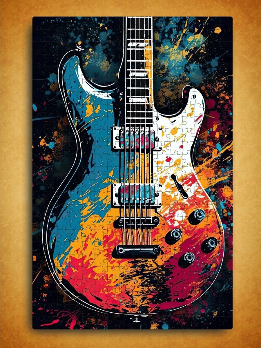 Деревянный пазл в подарок "Бас гитара"