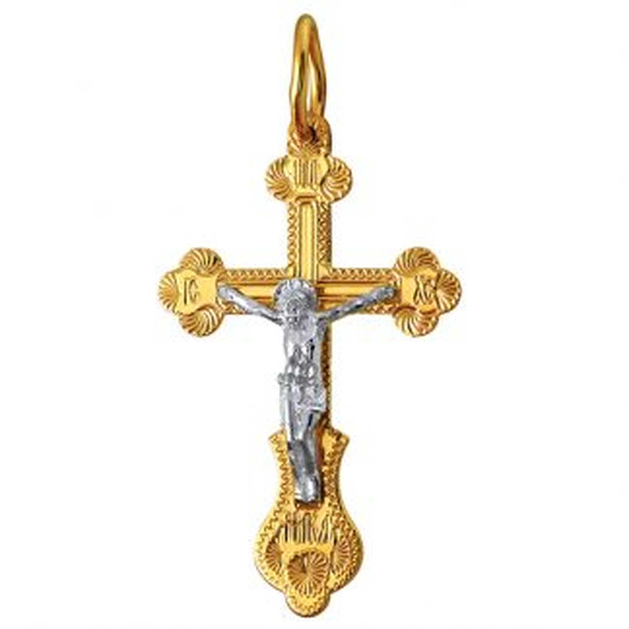 Крестик, красное золото, 585 проба, гравировка, родирование