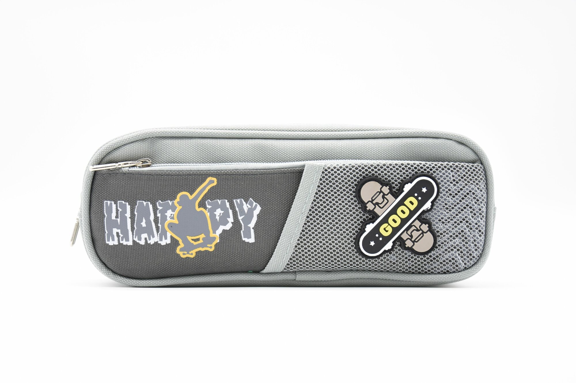 Пенал 2 отделения 22х8х4,5 см "Скейтер" овальный, серый