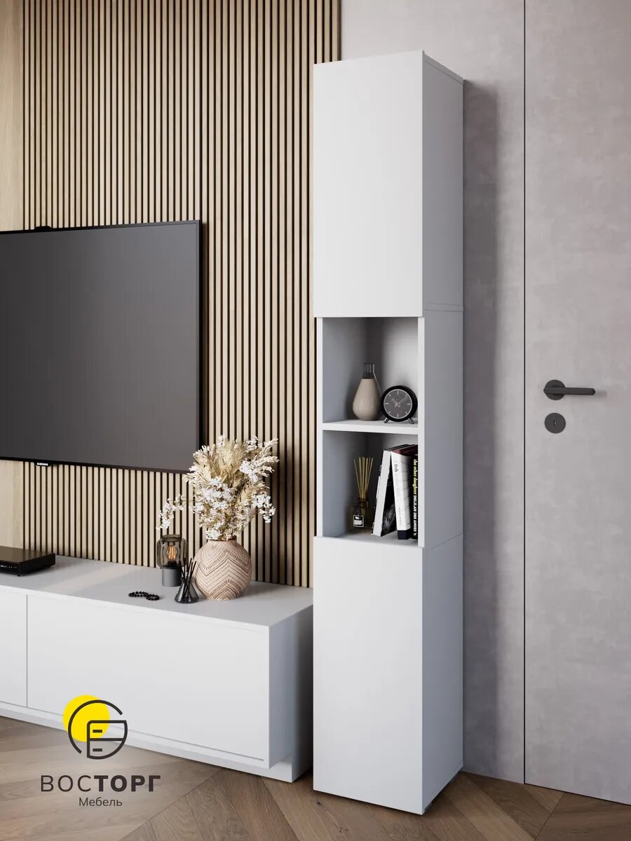 Шкаф-пенал "Восторг Мебель", ЛДСП, 2 секции, 3 модуля, напольный, распашные дверцы, белый