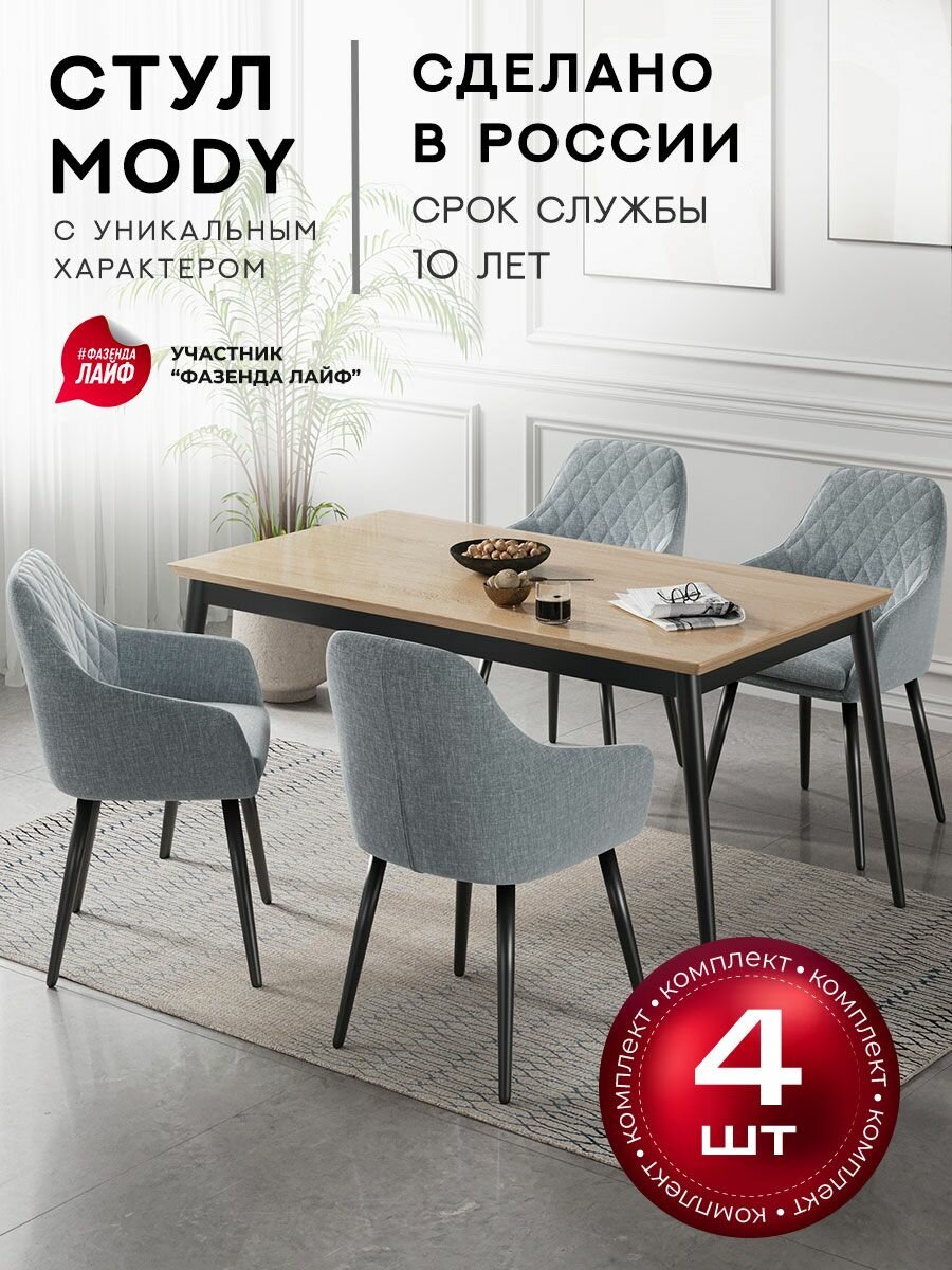 Стул кресло Moby для кухни мягкий велюр, комплект 4 шт, цвет джинс