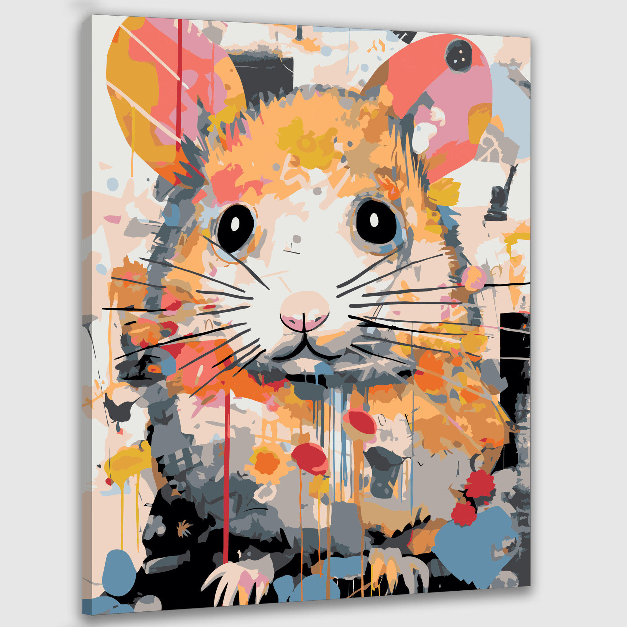 Картина по номерам 40x50 см, хомячок, смешанная техника, мечтательный коллаж, текстурированная бумага, брызги краски