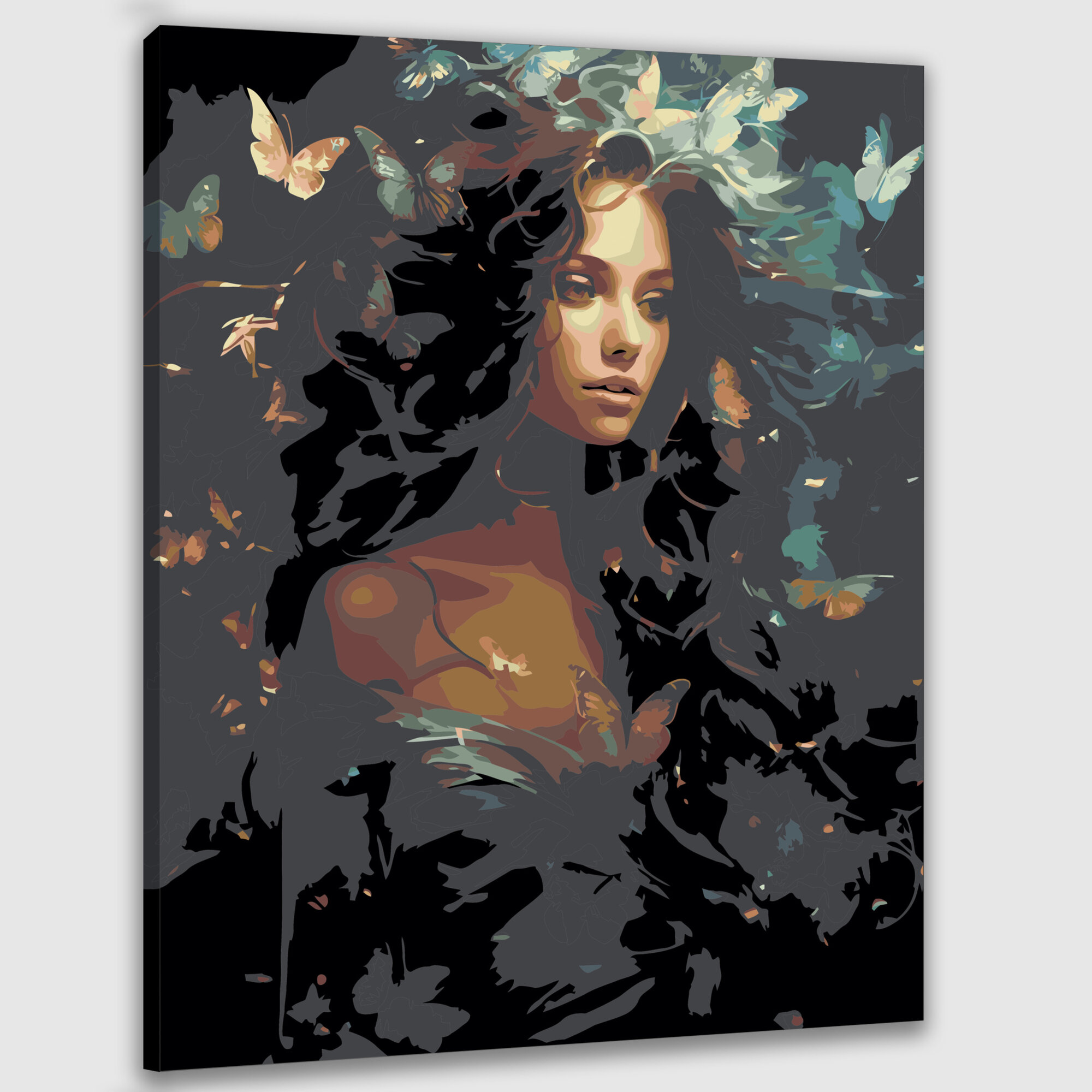 Картина по номерам 40x50 см, фея, волосы, бабочки, цвета, детали, свечение, искусство, мистическое, завораживающее