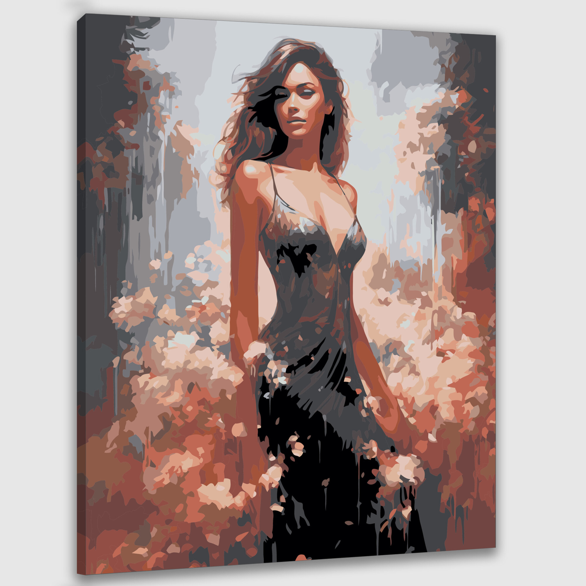 Картина по номерам 40x50 см, девушка, платье, цветы, яркие оттенки, элегантность, изящество