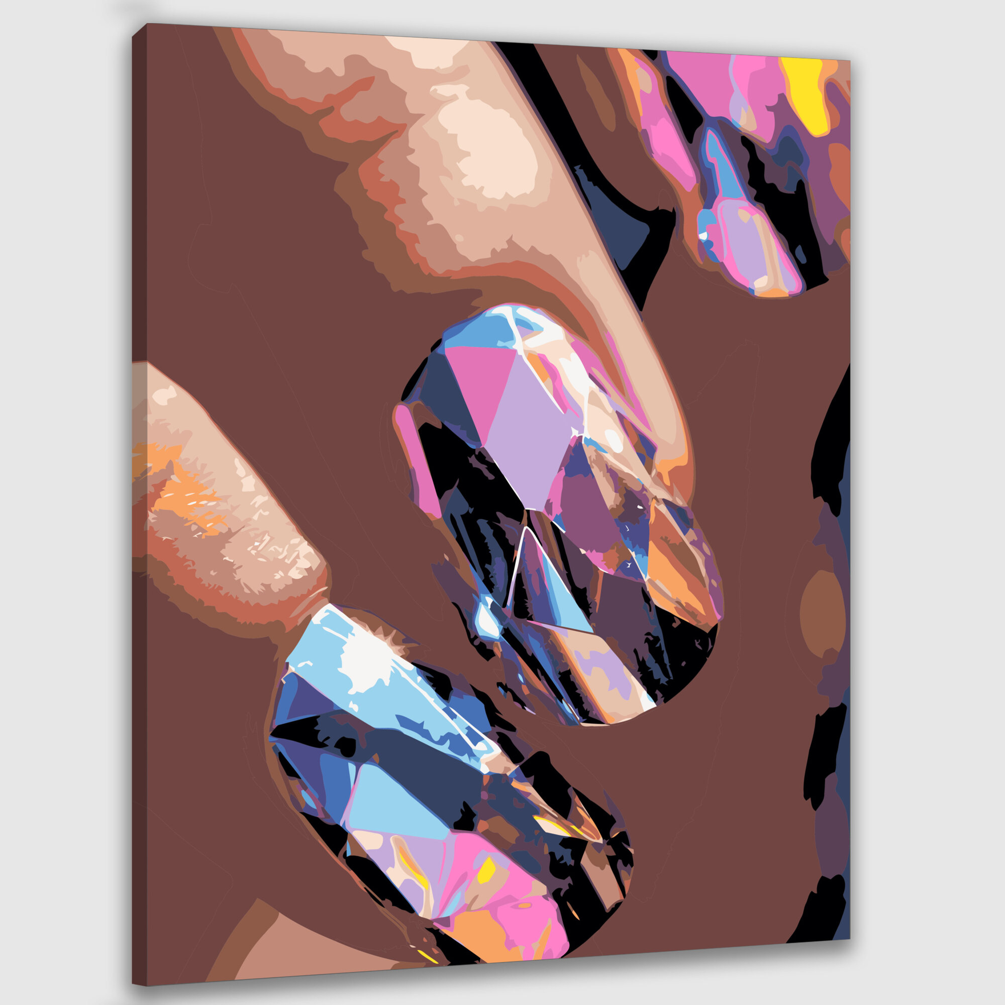 Картина по номерам 40x50 см, маникюр, крупный план, голографический лак, ногти, цвета, отражения, волшебство, гламур