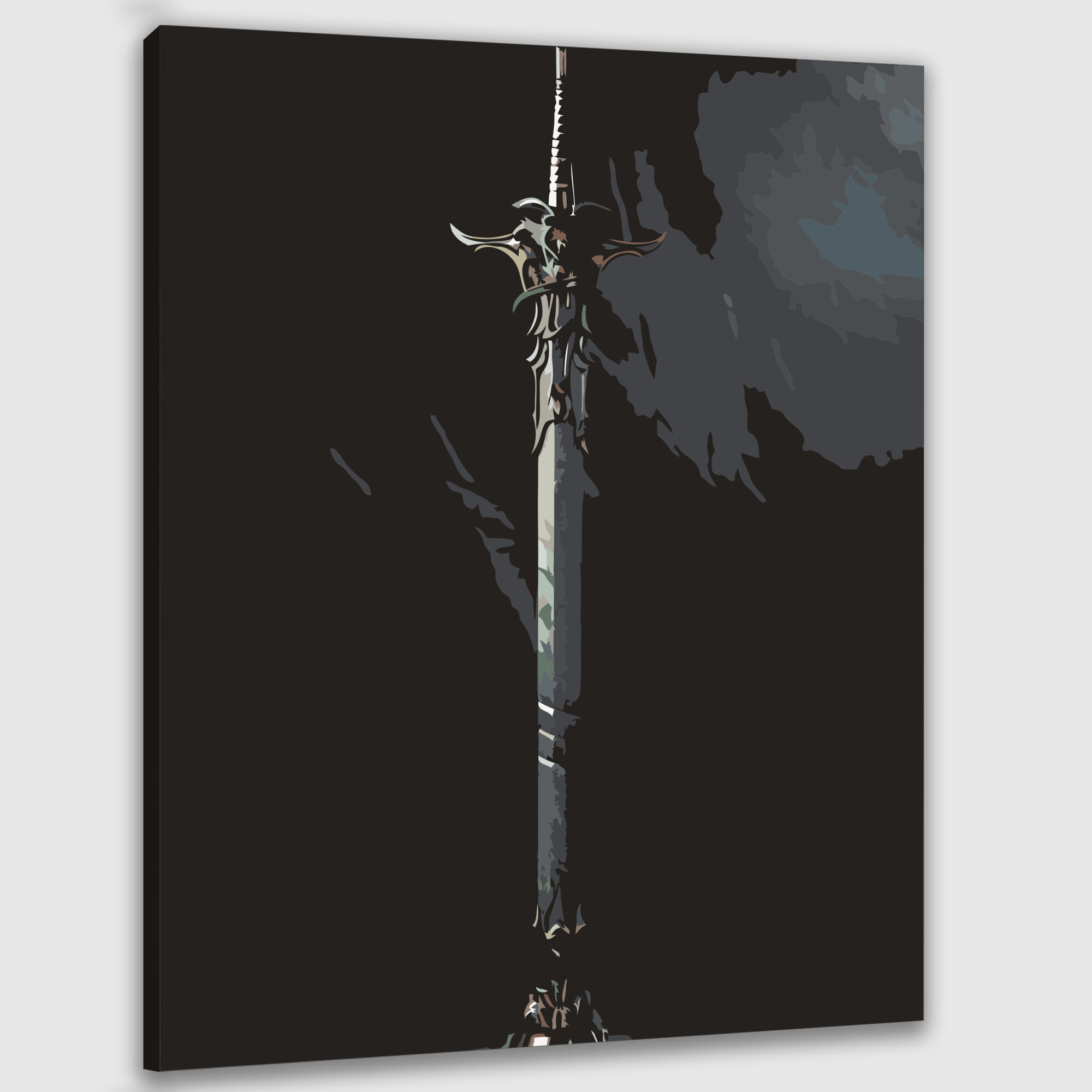 Картина по номерам 40x50 см, скульптура, меч, бронза, детали, украшение, пьедестал, лезвие, свет, тени, блики, сила