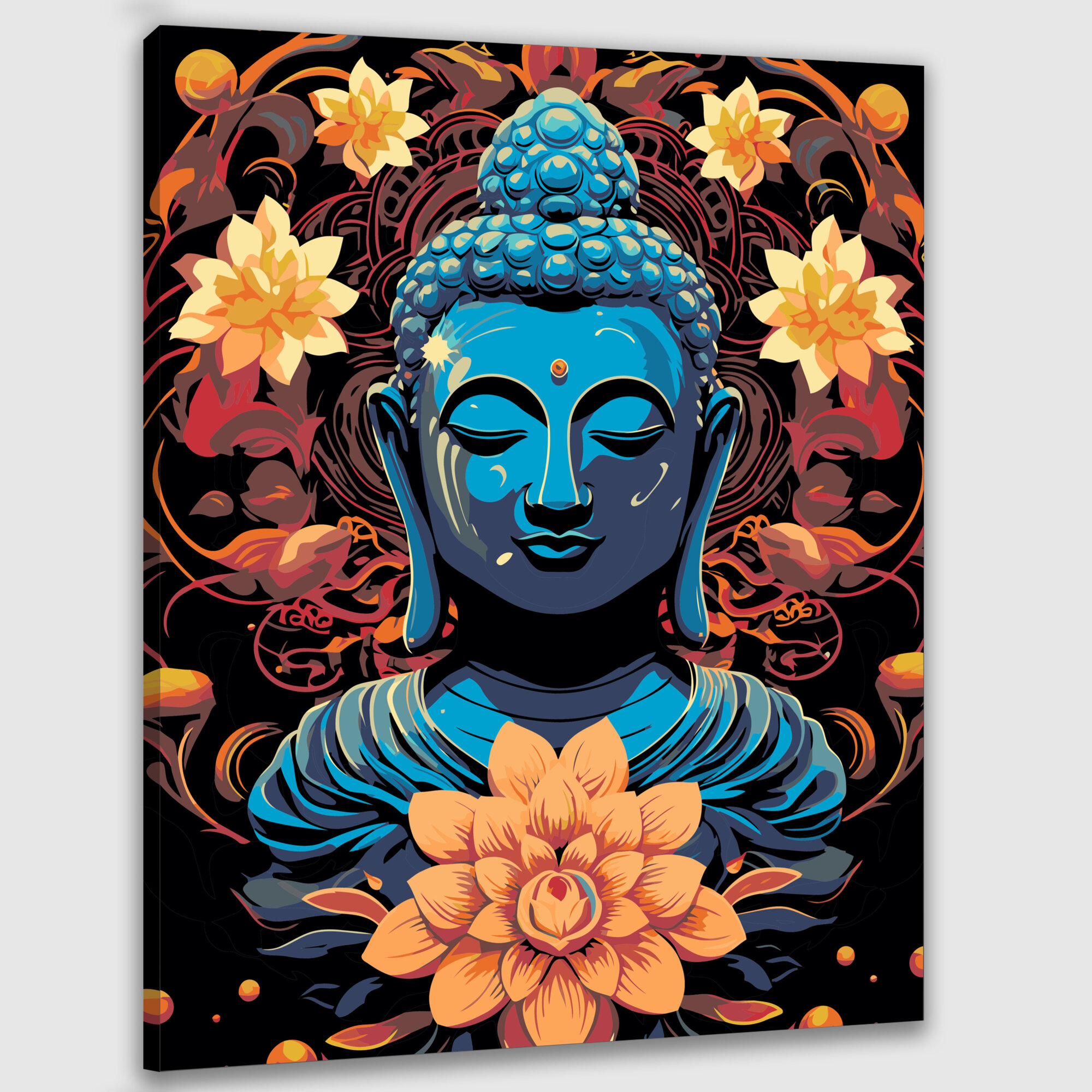 Картина по номерам 40x50 см, цифровая иллюстрация, Будда, традиционное буддийское и, узоры, цветочные мотивы