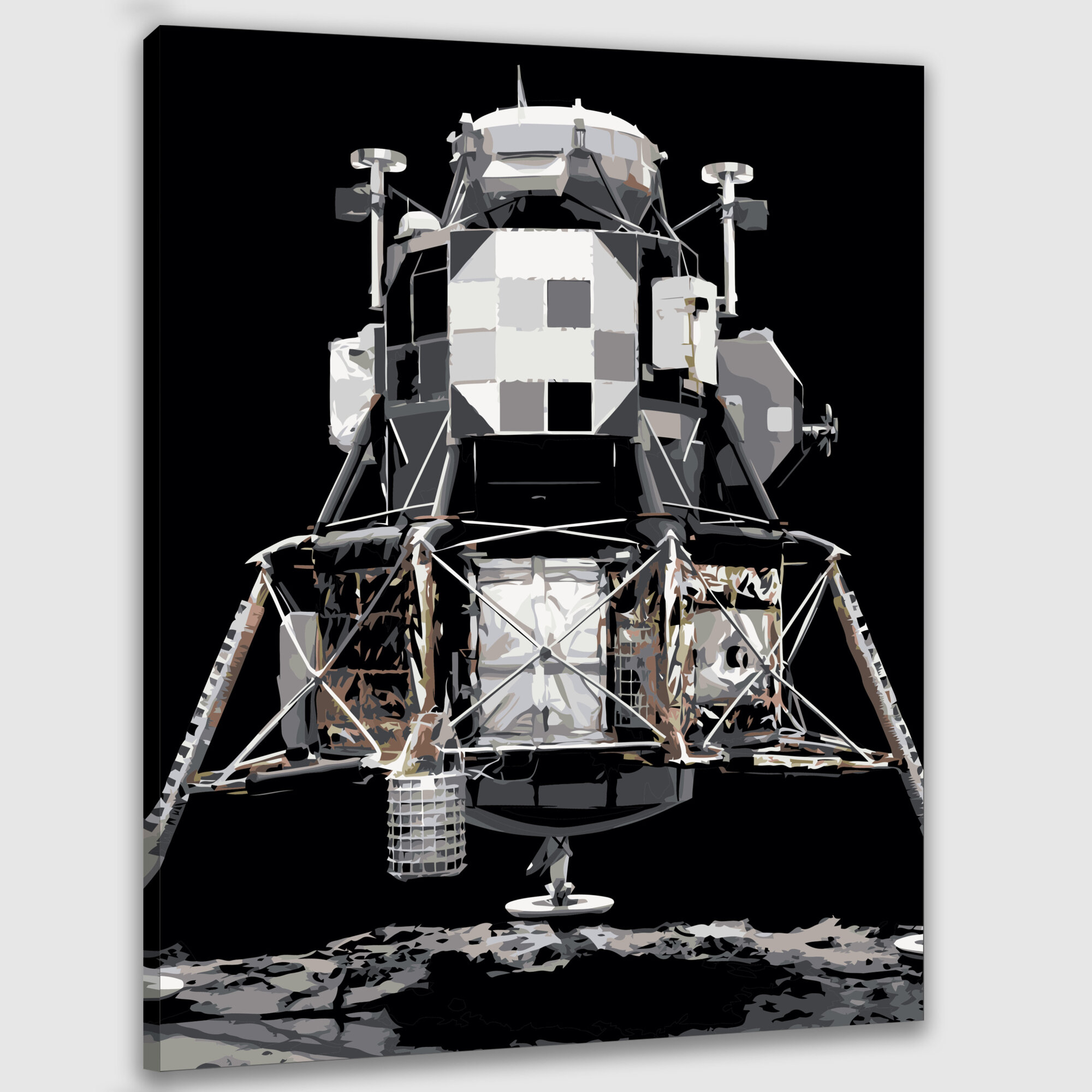 Картина по номерам 40x50 см, Черно-белая фотография, лунный модуль, Аполлон-11, историческая миссия, высадка на Луну