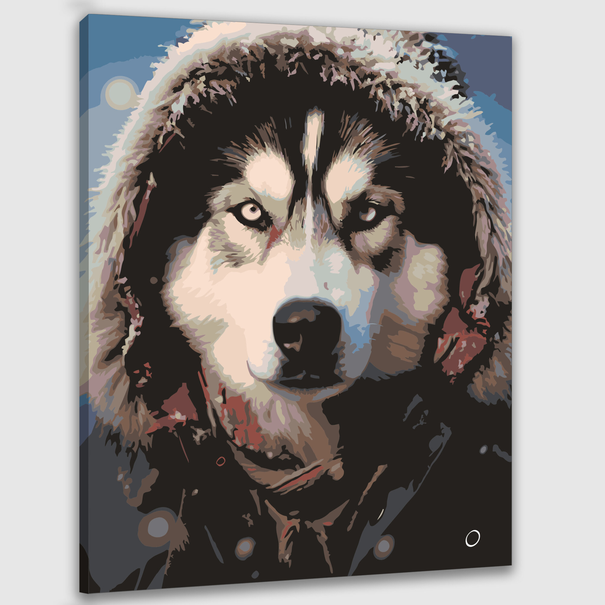 Картина по номерам 40x50 см, хаски, заиндевелая шерсть, холодный взгляд, мельчайшие детали, заснеженный фон