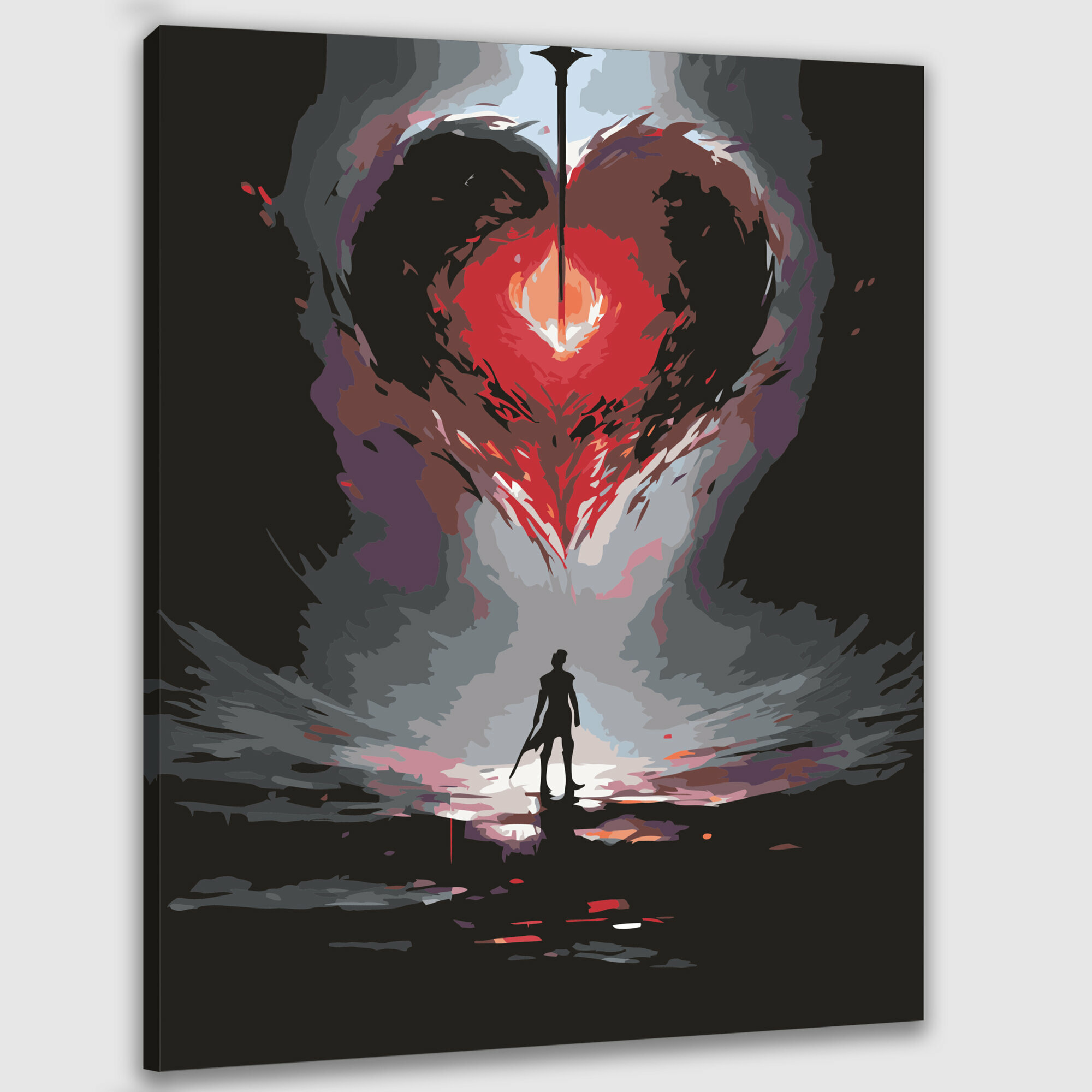 Картина по номерам 40x50 см, фотография, меч, мишень, сердце, динамичная композиция, угол, центральное расположение