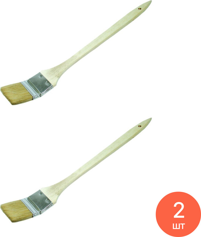 Кисть малярная 888 радиаторная с натуральной светлой щетиной, плоская, 63мм / малярные и отделочные инструменты (комплект из 2 шт)
