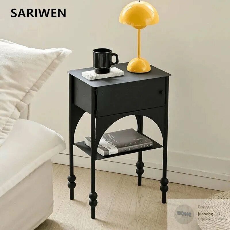 Тумба прикроватная E780, металл, влагостойкая, с ящиками, черный, 25 см x 35 см x 55 см