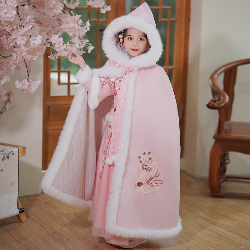 Накидка-шаль, ветрозащитная, с капюшоном, зимняя, для девочек