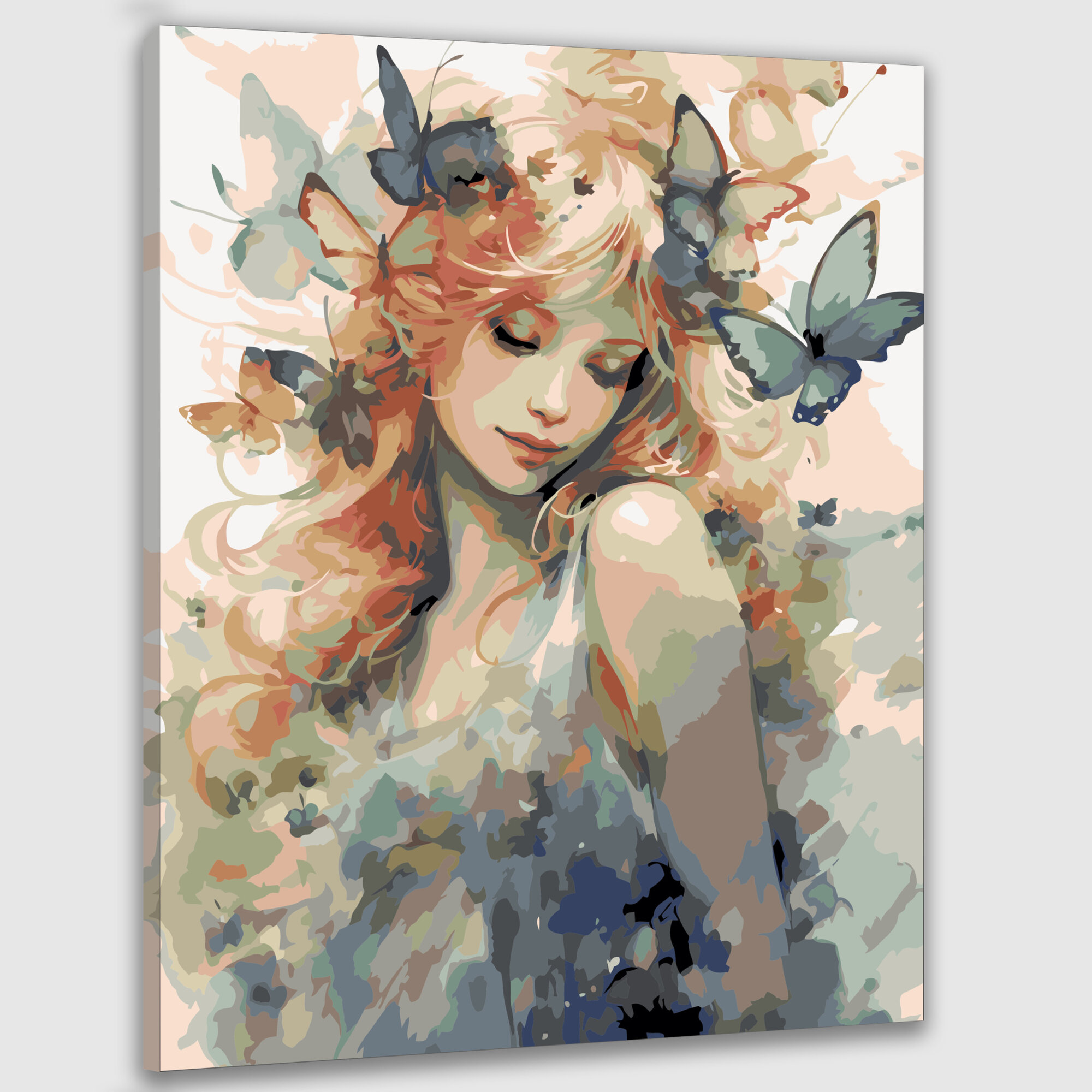 Картина по номерам 40x50 см, акварельная иллюстрация, фея, разноцветные бабочки, радостное празднование