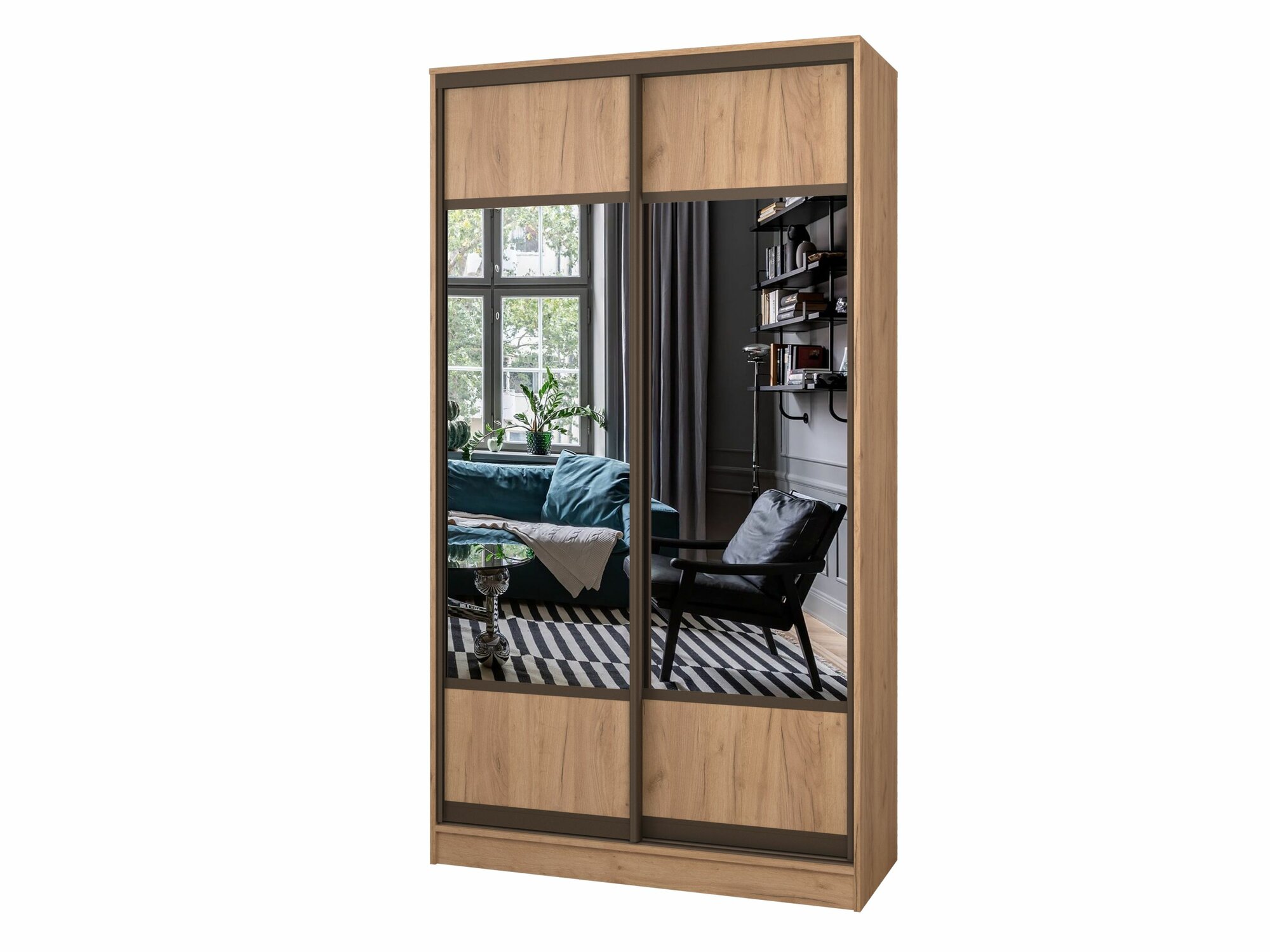 Шкаф-купе Борнео-2-1 двухдверный, 100х40х190, наполнение 2.1В, дуб крафт золотой, с зеркалами