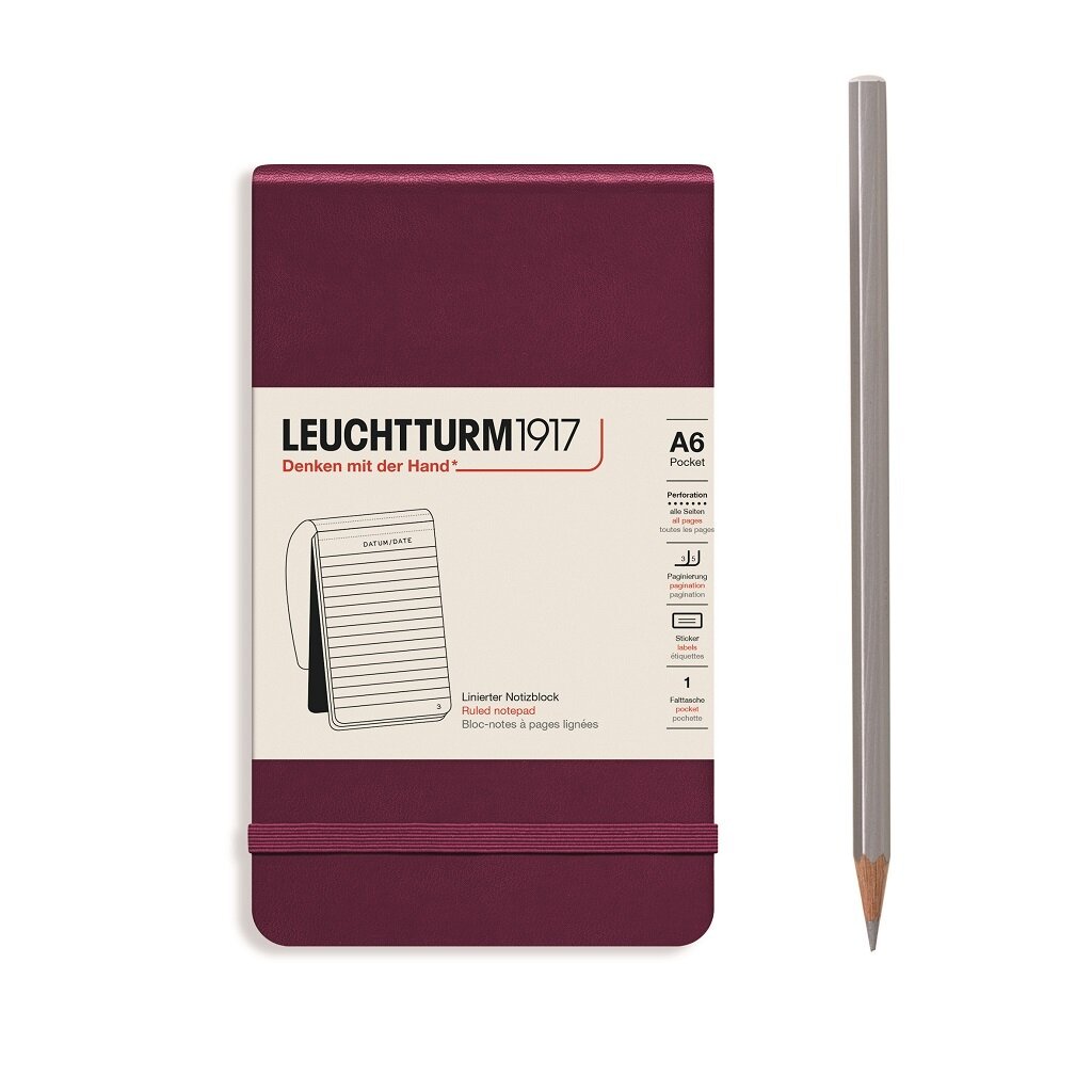 Блокнот Leuchtturm1917 Portrait Pocket A6 (9x15см.) 80г/м2 - 184 стр. в линейку, твердая обложка, цвет: Красный Портвейн