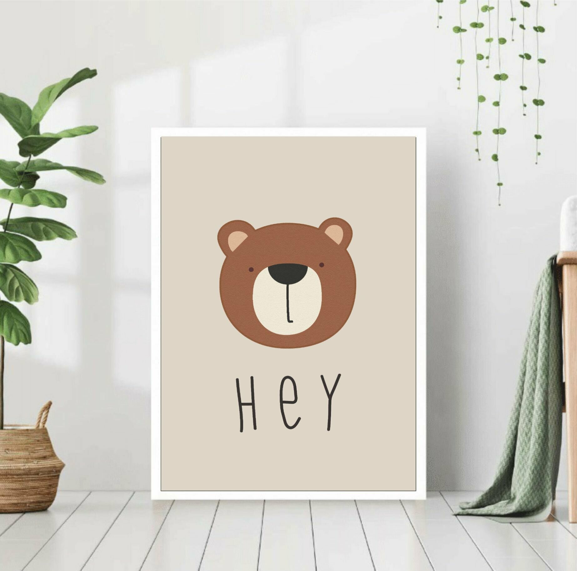 Постер "Медвежонок для детской" 50x70 в белой рамке для интерьера на стену