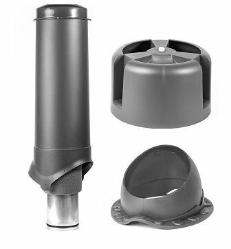 Вентиляционный выход 125 h-700 (комплект) RAL 7024 (серый), утепленный KROVENT с колпаком и проходным элементом для вентиляции кровли и чердака под металлочерепицу Монтеррей