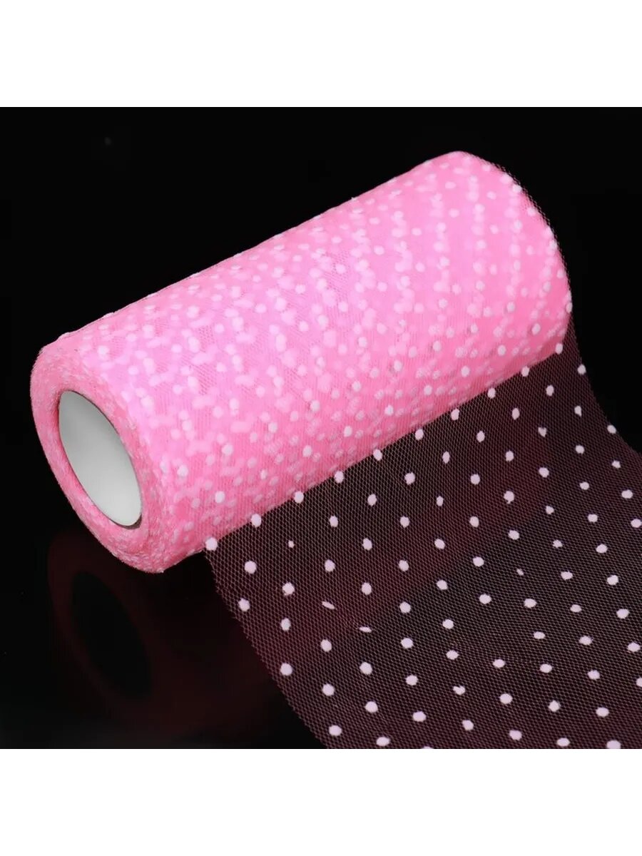 Розовый фатин с горошком для творчества