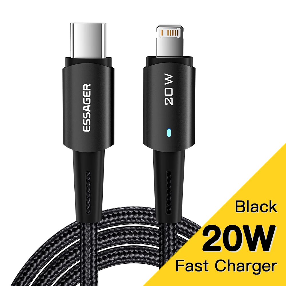 Кабель зарядный Essager USB Type-C для iphone, 20 Вт 1 м, Black