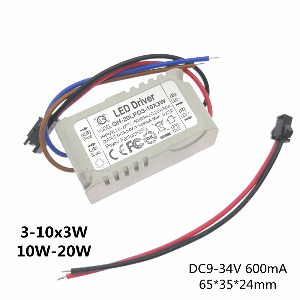 Трансформаторы освещения QINGYING для светодиодов 600 мА 3-10x3w DC9-34V