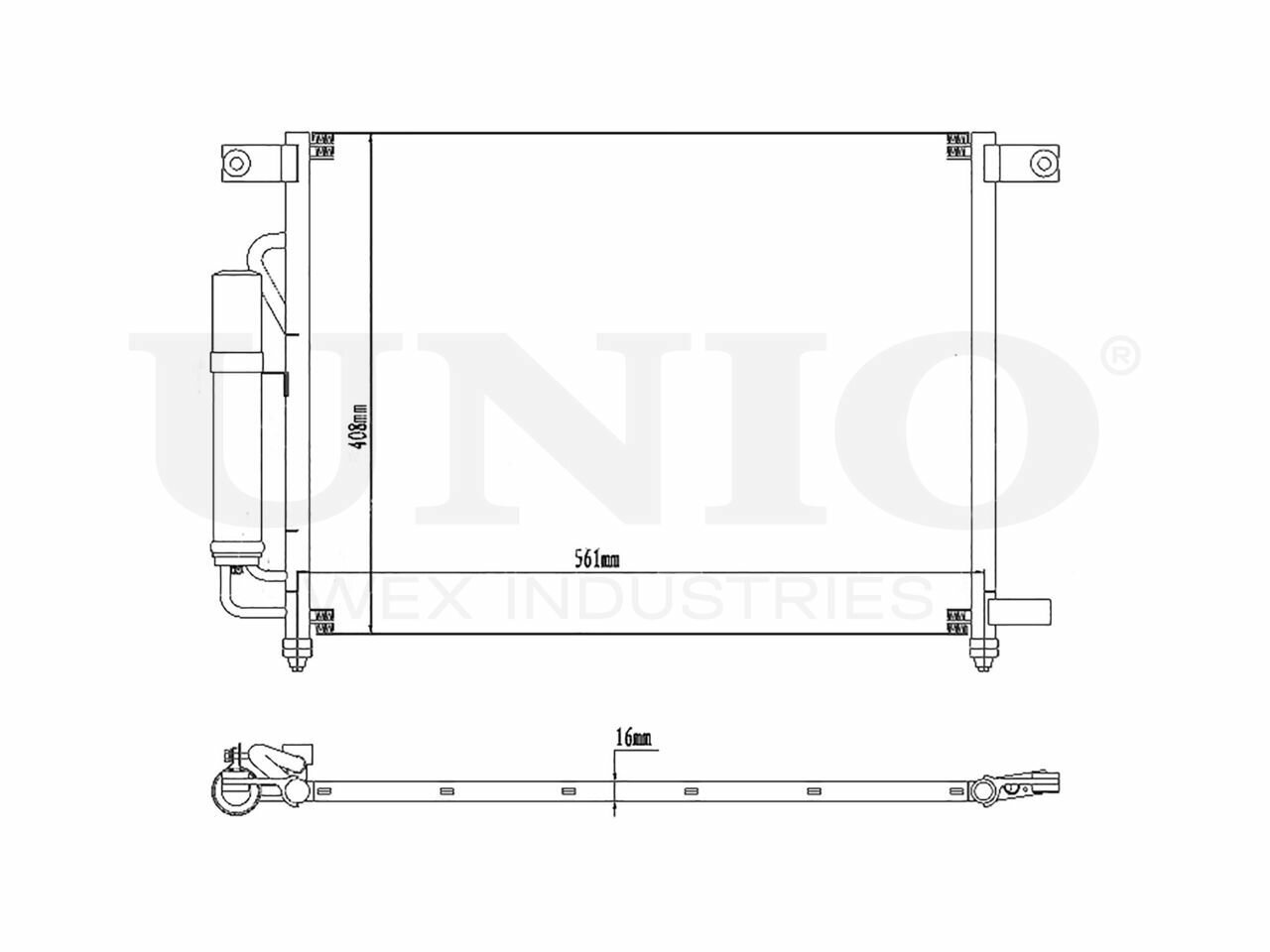 Радиатор кондиционера, для Шевроле Авео (T200, T250, T255) 03-, Ланос (T100, T150) 05- Дэу Калос (KLAS) 02- Chevrolet Aveo Lanos Daewoo Kalos 02- артикул RAD-30016 производителя UNIO