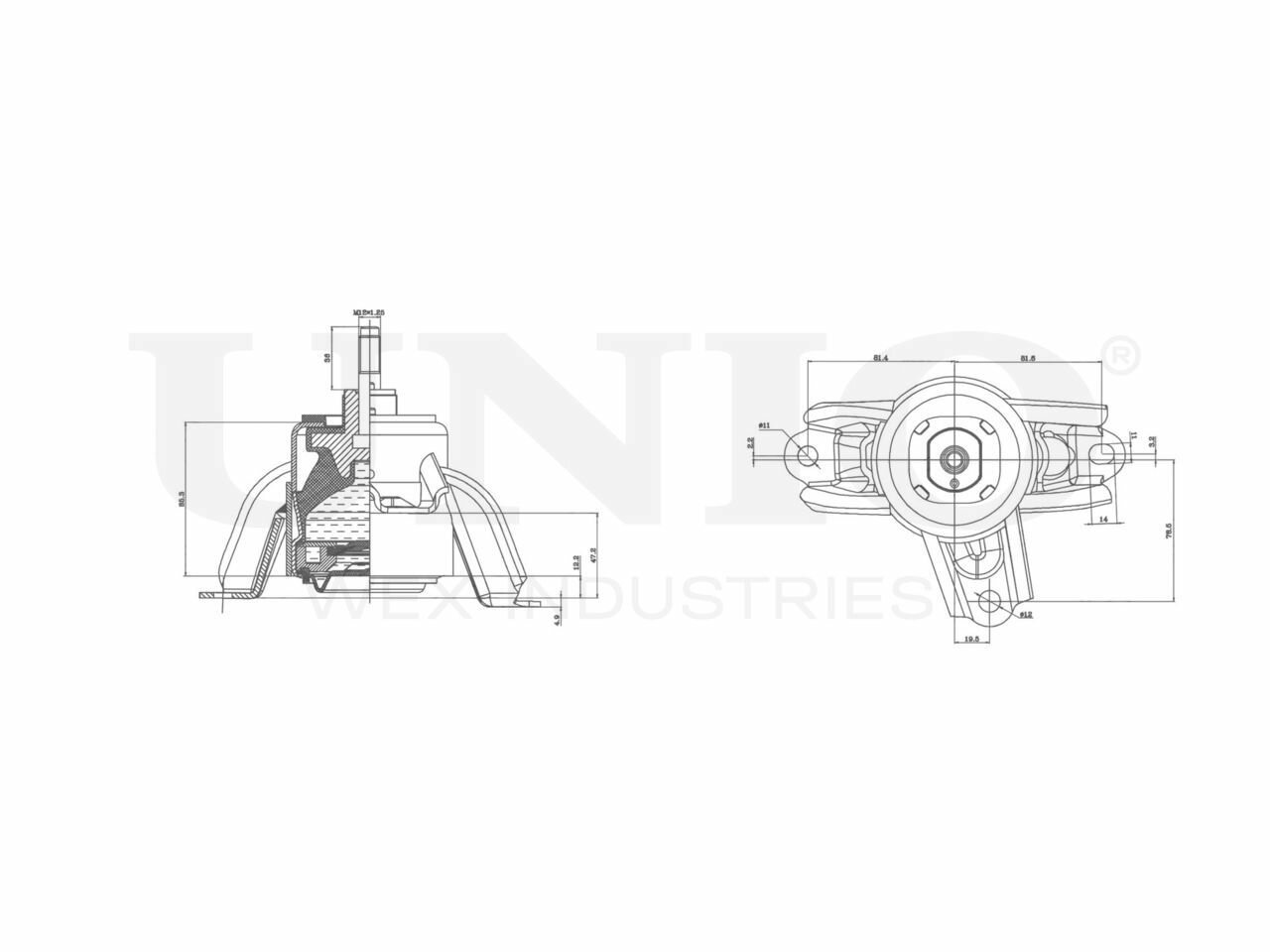 Опора двигателя передняя правая, для КИА Рио III 11-, Хендай Солярис IV 10-, KIA Rio Hyundai Solaris 10-, артикул RMP-15026, производителя UNIO
