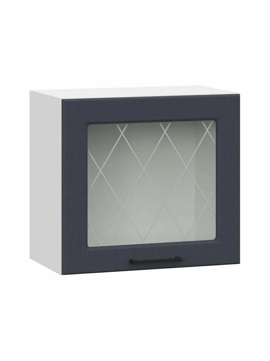 Кухонный модуль навесной, шкаф Шервуд с полками, 50х29,6х45 см, Белый / Шато индиго со стеклом