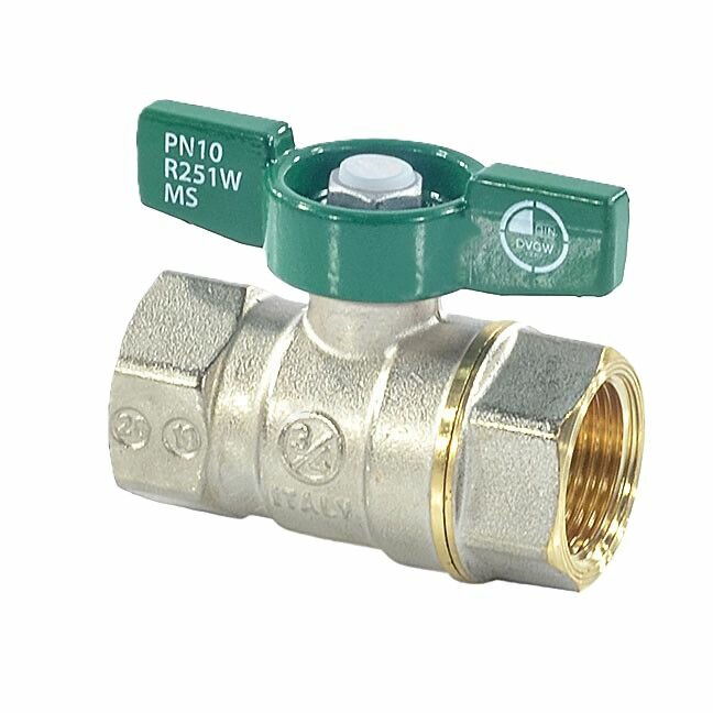 Кран шаровой латунь хром R251W Ду 32 Ру35 ВР бабочка зеленая Giacomini R251WX026