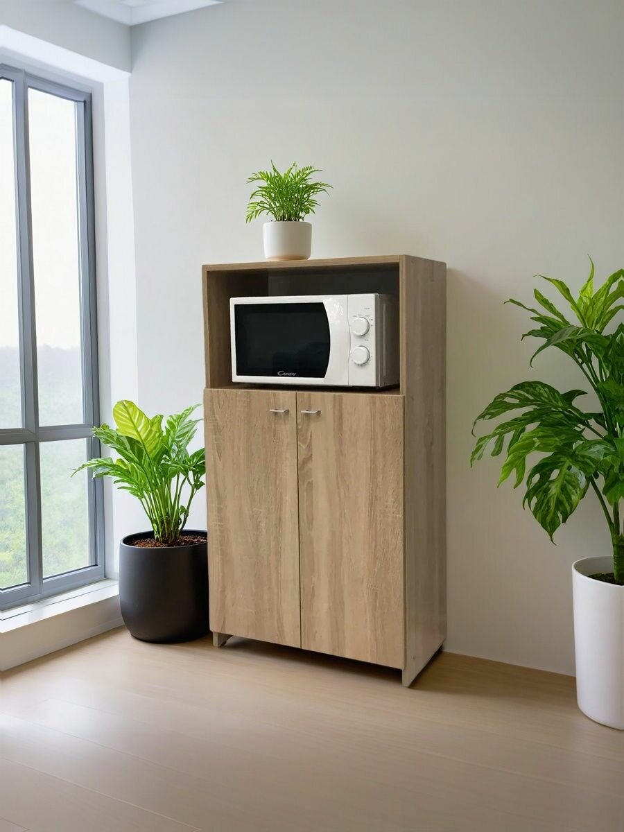 Комод универсальный "Смайл", ЛДСП, бежевый, цвет Дуб Сонома, с полками , с доводчиком, регулируемые опоры 62х34х112см