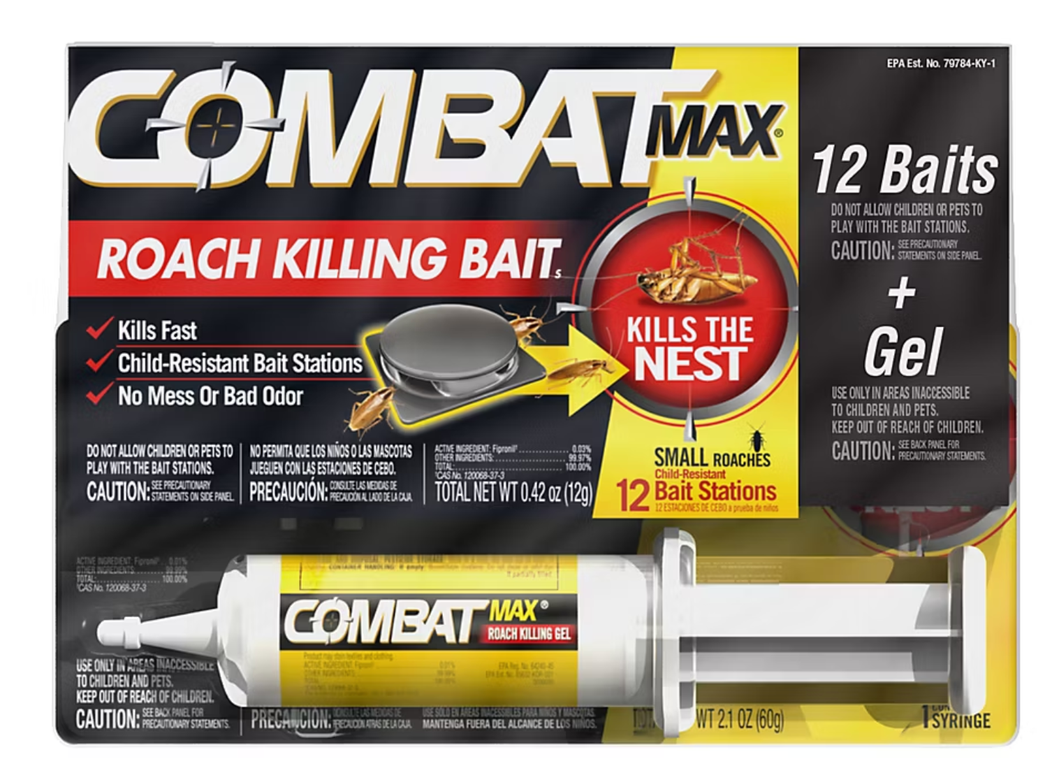 Combat Max набор для уничтожения тараканов: 12 ловушек + шприц 60г