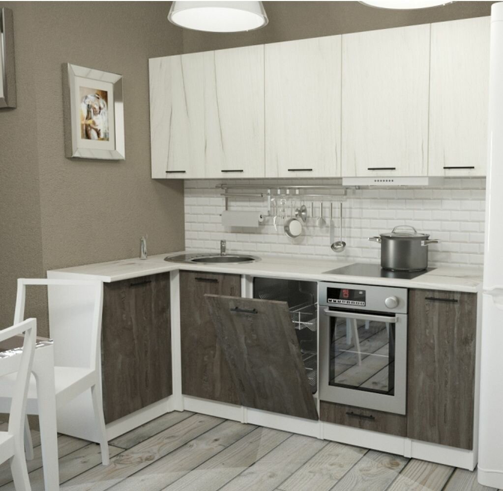 Кухонный гарнитур Сиена прайм 400 1100*2000мм угловая ширина 40*110*200 см цвет Дуб грей/Бетон темный/сосна с фасадом по посуд. машину