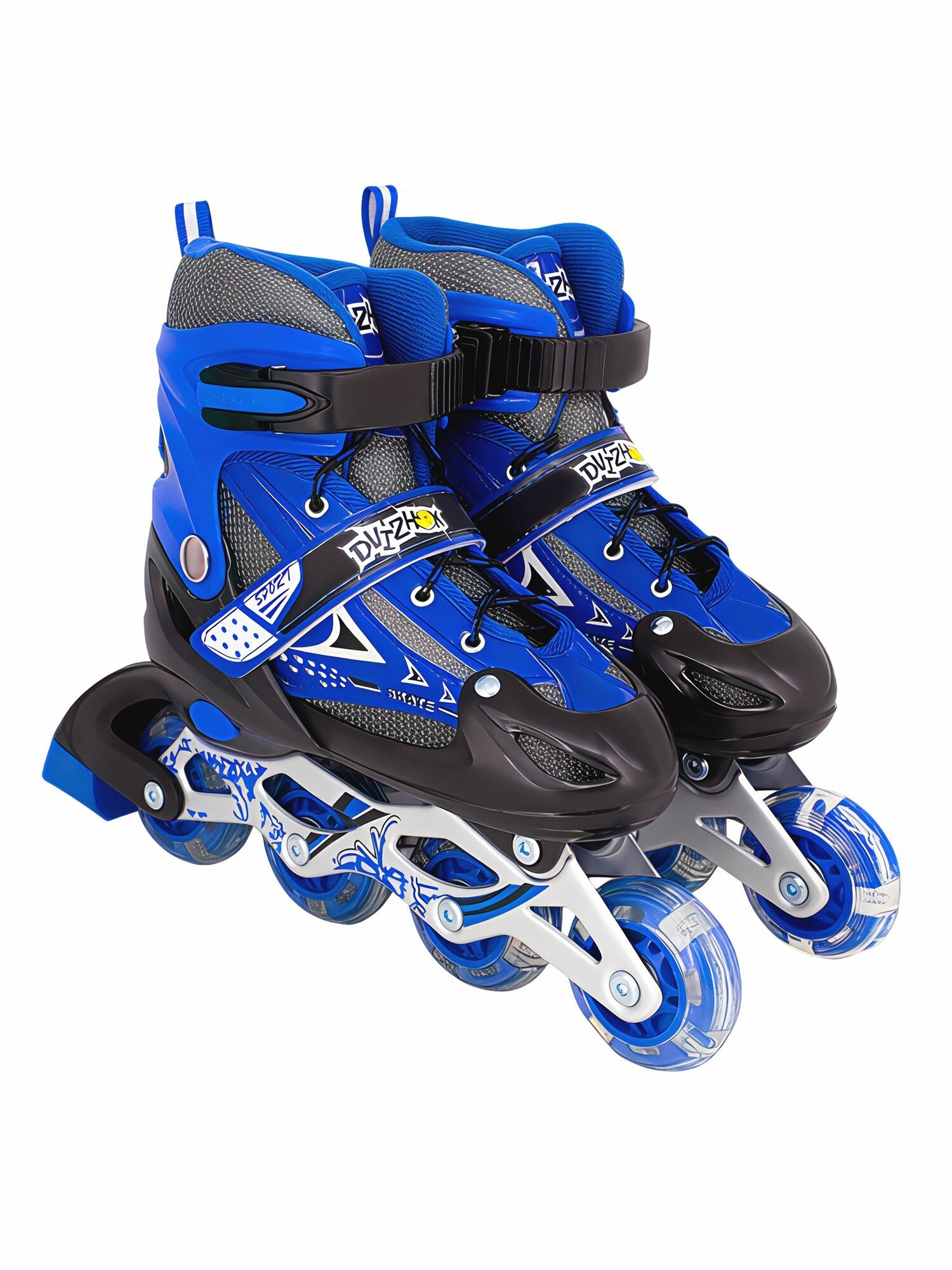 Роликовые коньки Dvizhok с подсветкой, детские раздвижные ролики, спортивный инвентарь для активного отдыха, размер L 38-41, пластиковые колеса PVC, цвет черно-синий