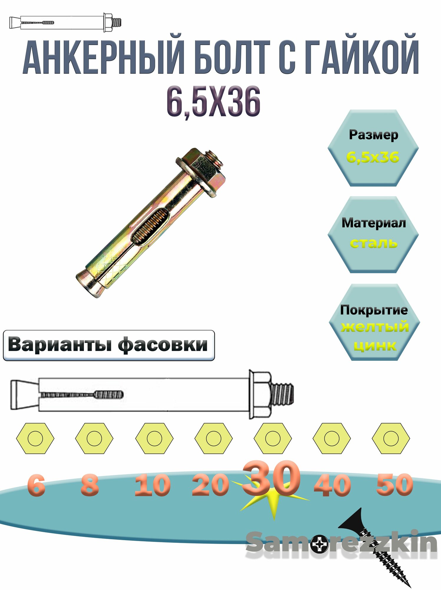 Анкер болт с гайкой 6,5х36