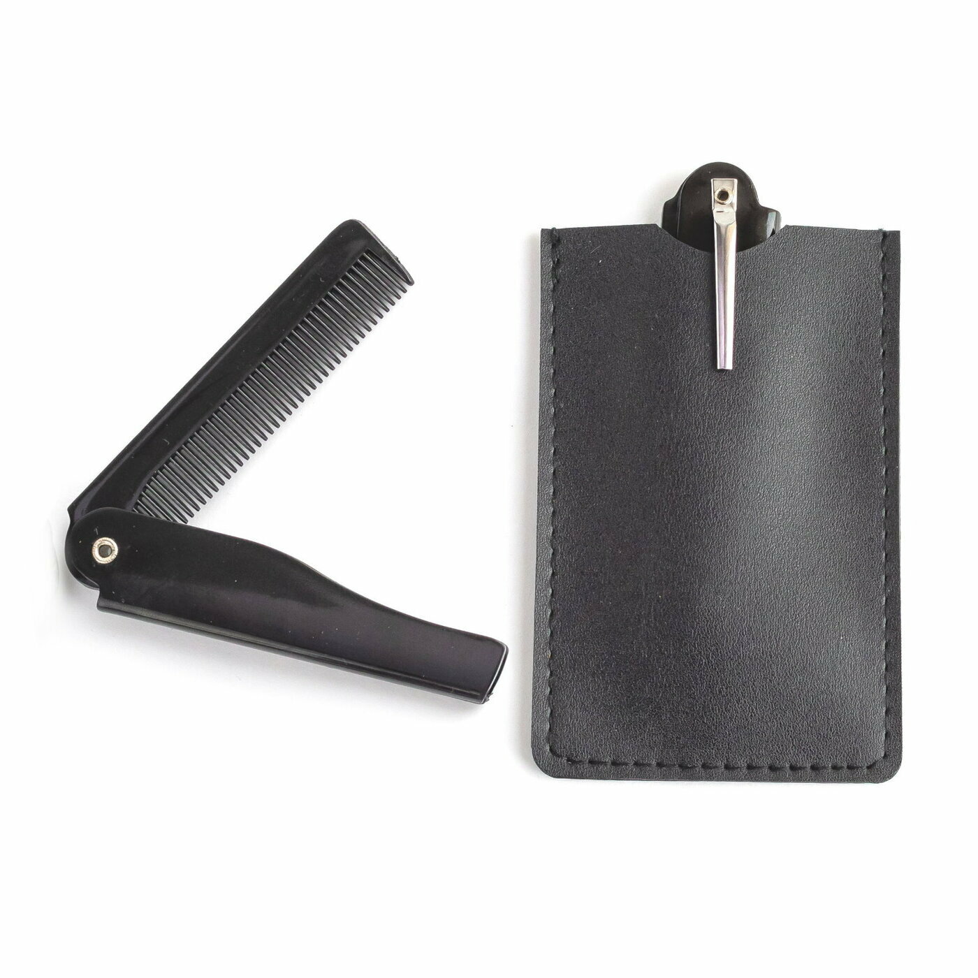 Складная карманная расческа для волос и бороды в черном чехле