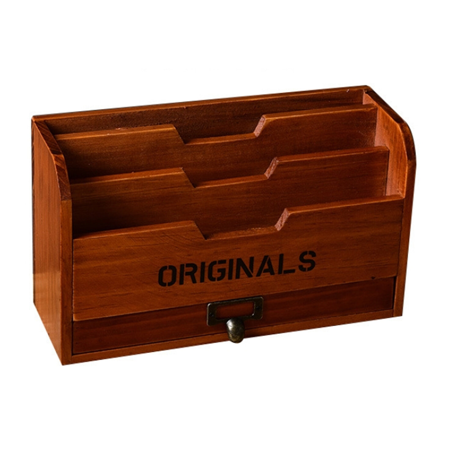 Органайзер для рабочего стола с ящиком Многоярусная деревянная коробка для хранения Настольный деревянный стеллаж для почты Многофункциональный органайзер для документов канцелярии счетов Цвет кофе Материал дерево Размер упаковки 31*19*12см Вес упаковки