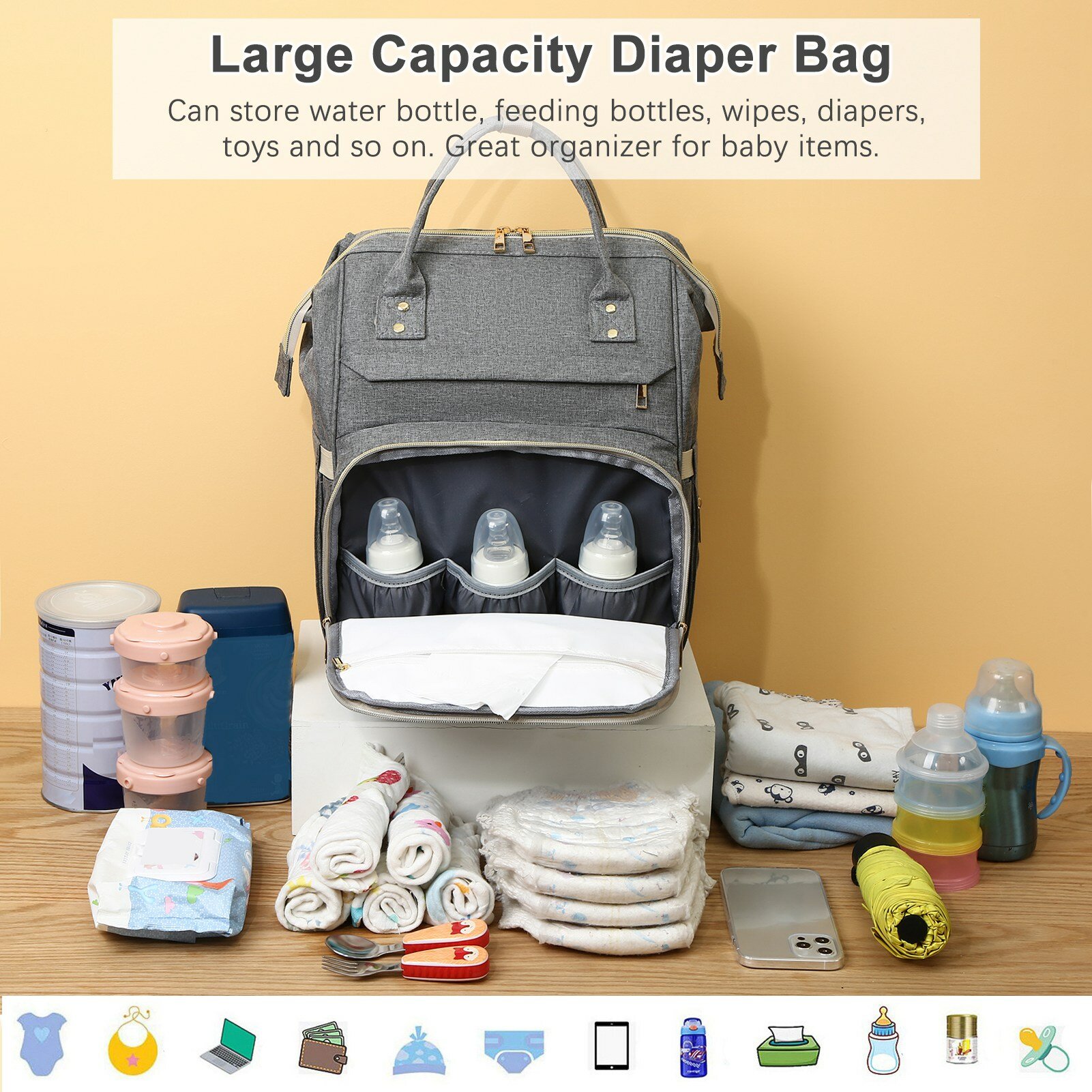 Рюкзак для подгузников из нейлоновой ткани с термокарманами и регулируемыми плечевыми ремнями, 38*29*16см, для мужчин и женщин