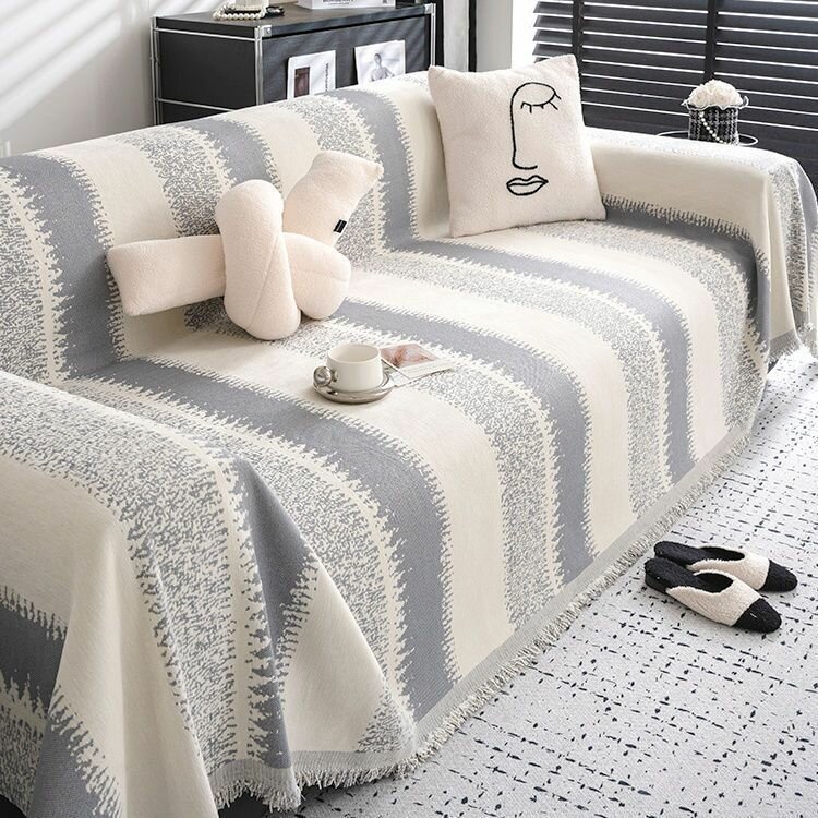 Покрывало "Синель", для дивана, семейное, с бахромой, полиэстер, серое