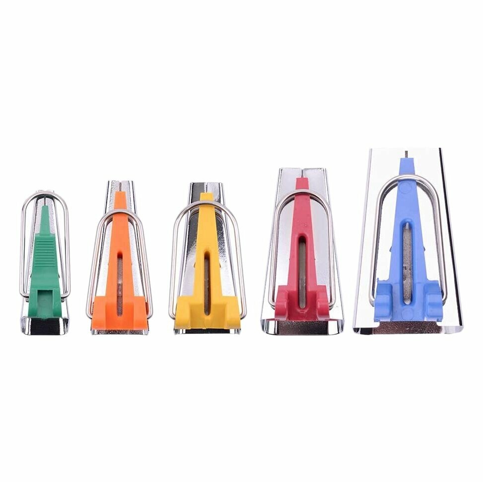 Набор инструментов для косых лент, 5 размеров, металл и пластик, быстрое изготовление окантовки и отделки, набор для пэчворка и рукоделия, цветные лентогибы