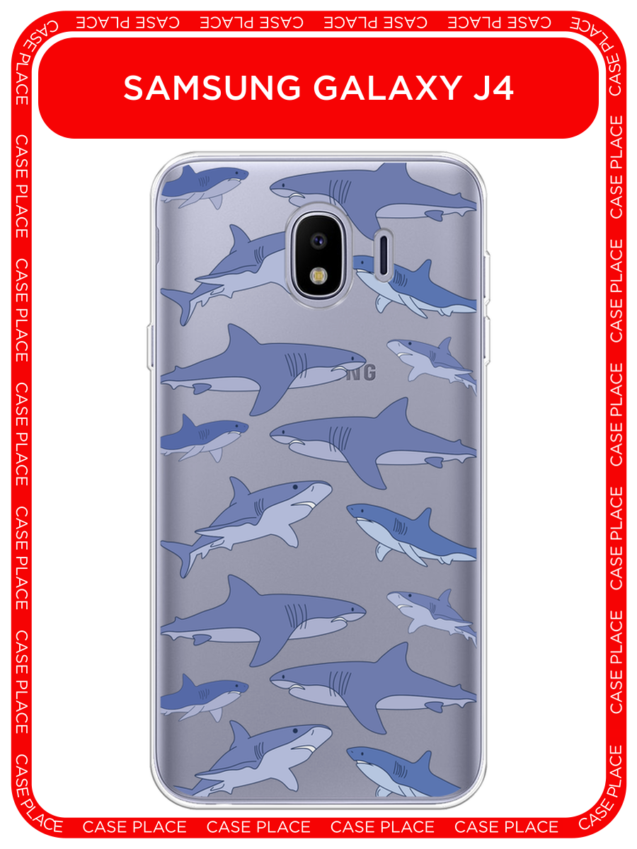 Чехол на Samsung Galaxy J4 / Самсунг Галакси Джей 4 с принтом Акулы паттерн 2, прозрачный